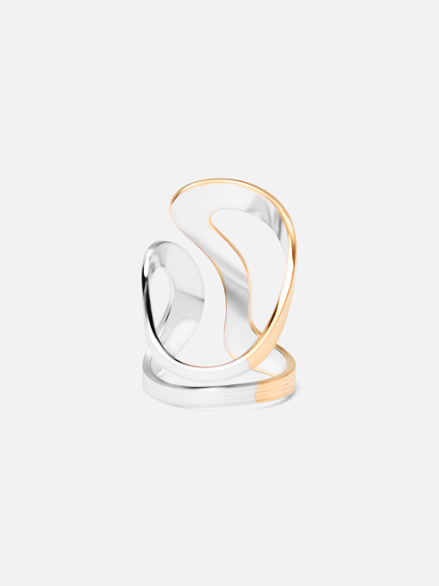Abstract-shaped ribbed two-metal ring :: LICHI - Online fashion store