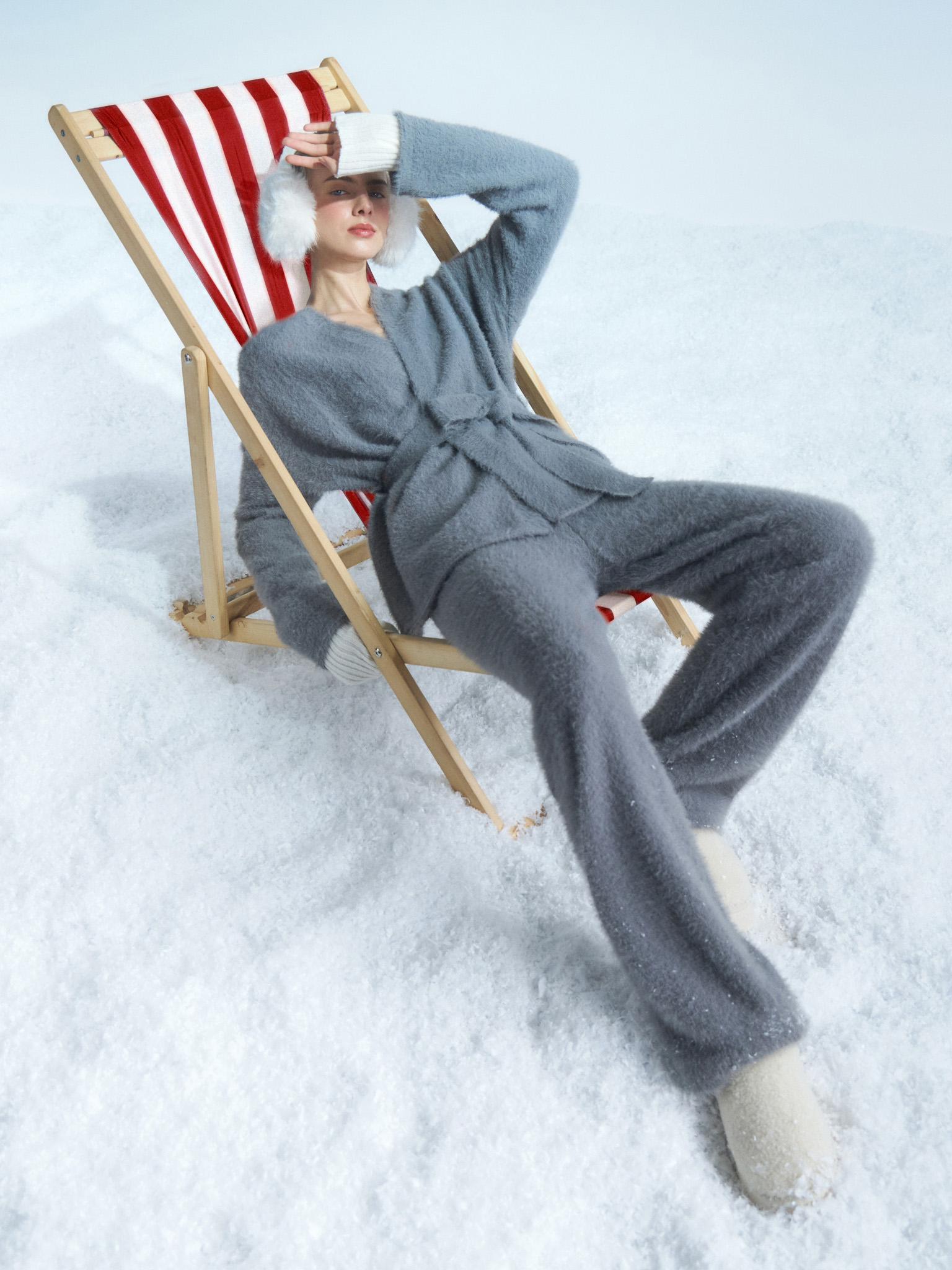 Fluffy jersey wrap cardigan with a belt :: LICHI - Online fashion store