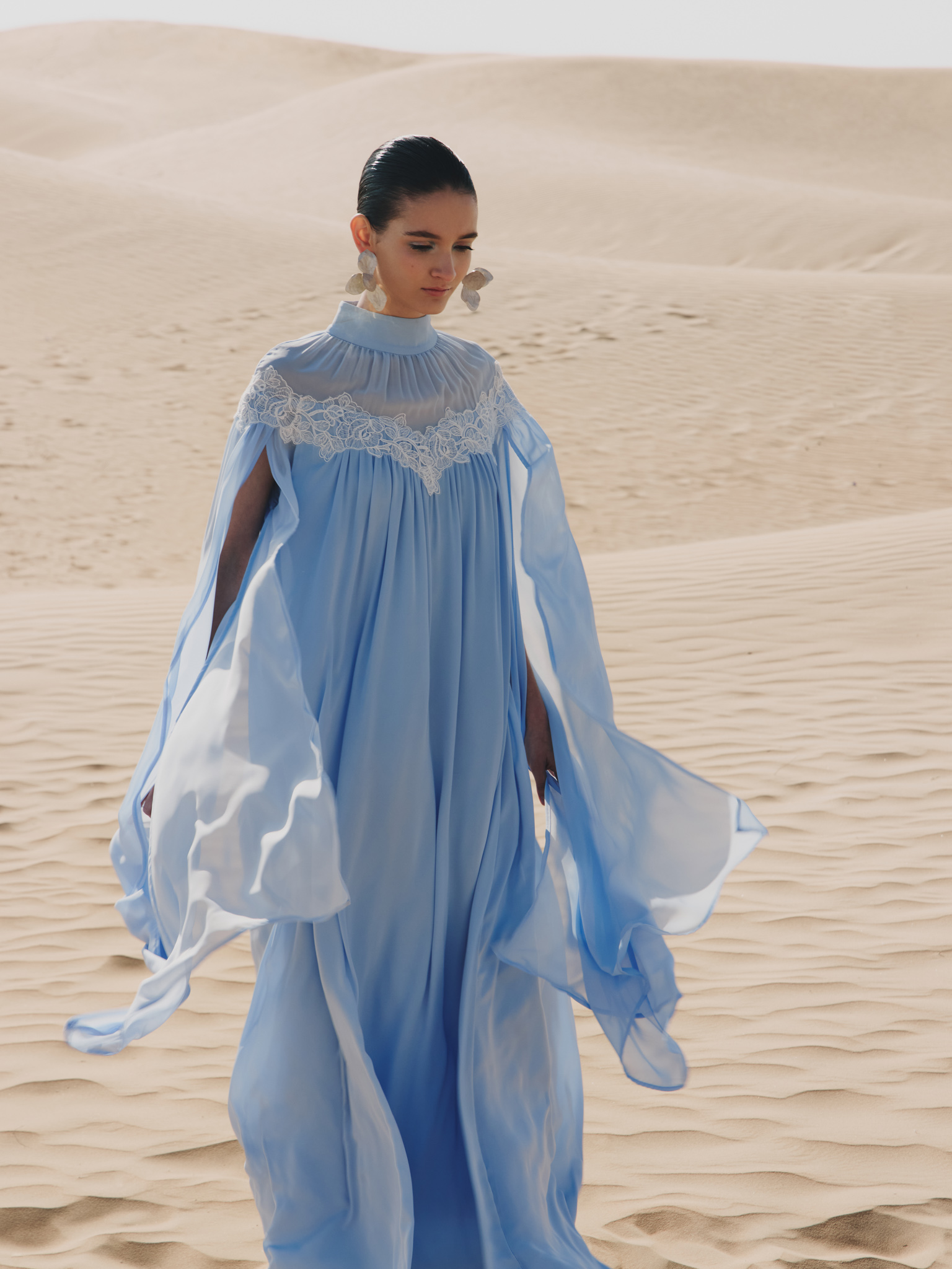 Lightweight maxi dress with ruffled bodice :: LICHI - Online fashion store