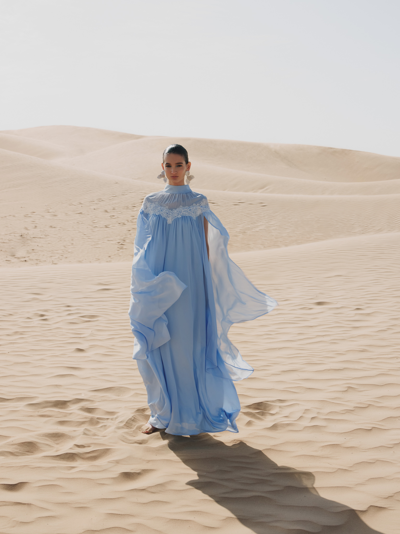 Lightweight maxi dress with ruffled bodice :: LICHI - Online fashion store